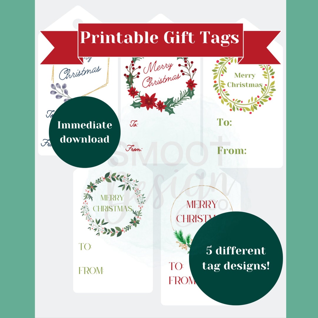 Printable Christmas Gift Tags, Christmas Present Tags, Christmas Wreath ...