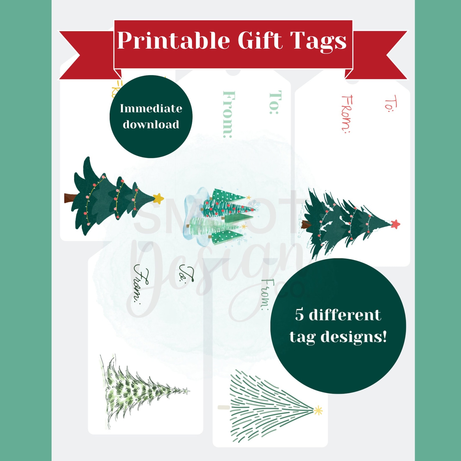 Christmas Trees Gift Tags, Printable Gift Tags, Printable Christmas ...