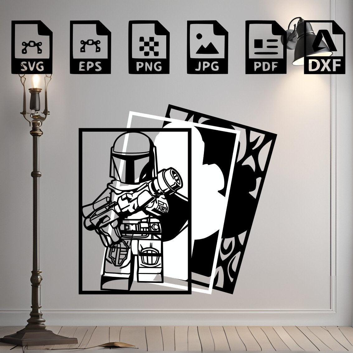Star Wars SVG DXF the Mandalorian Laser Cut Files Wall Sticker Decal ...