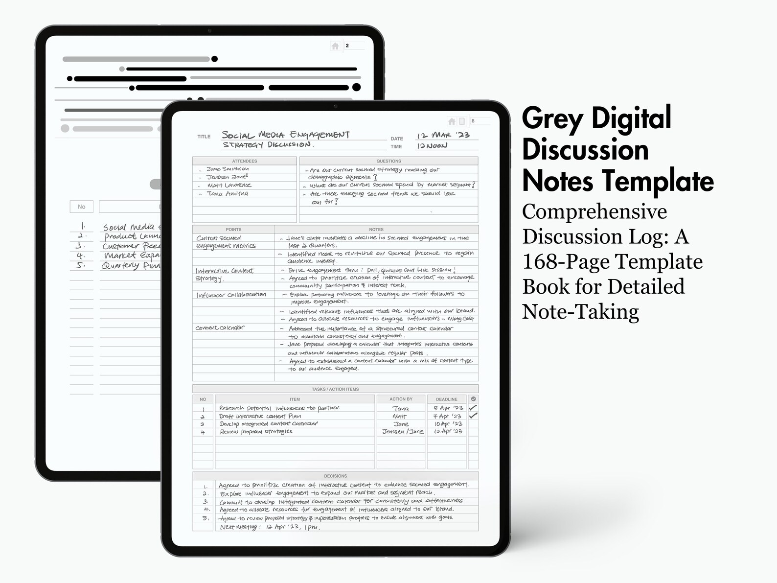 Minimalist Discussion Note Template for Tablet, Instant Digital ...