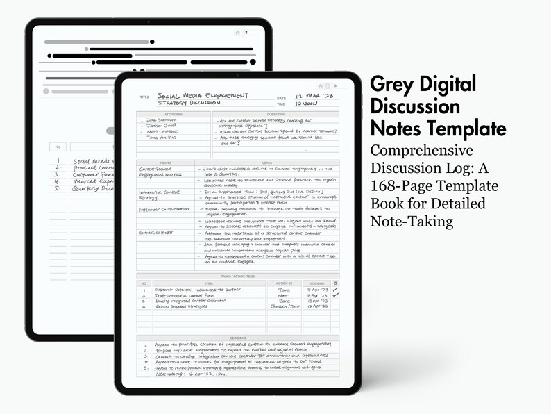 Minimalist Discussion Note Template for Tablet, Instant Digital ...