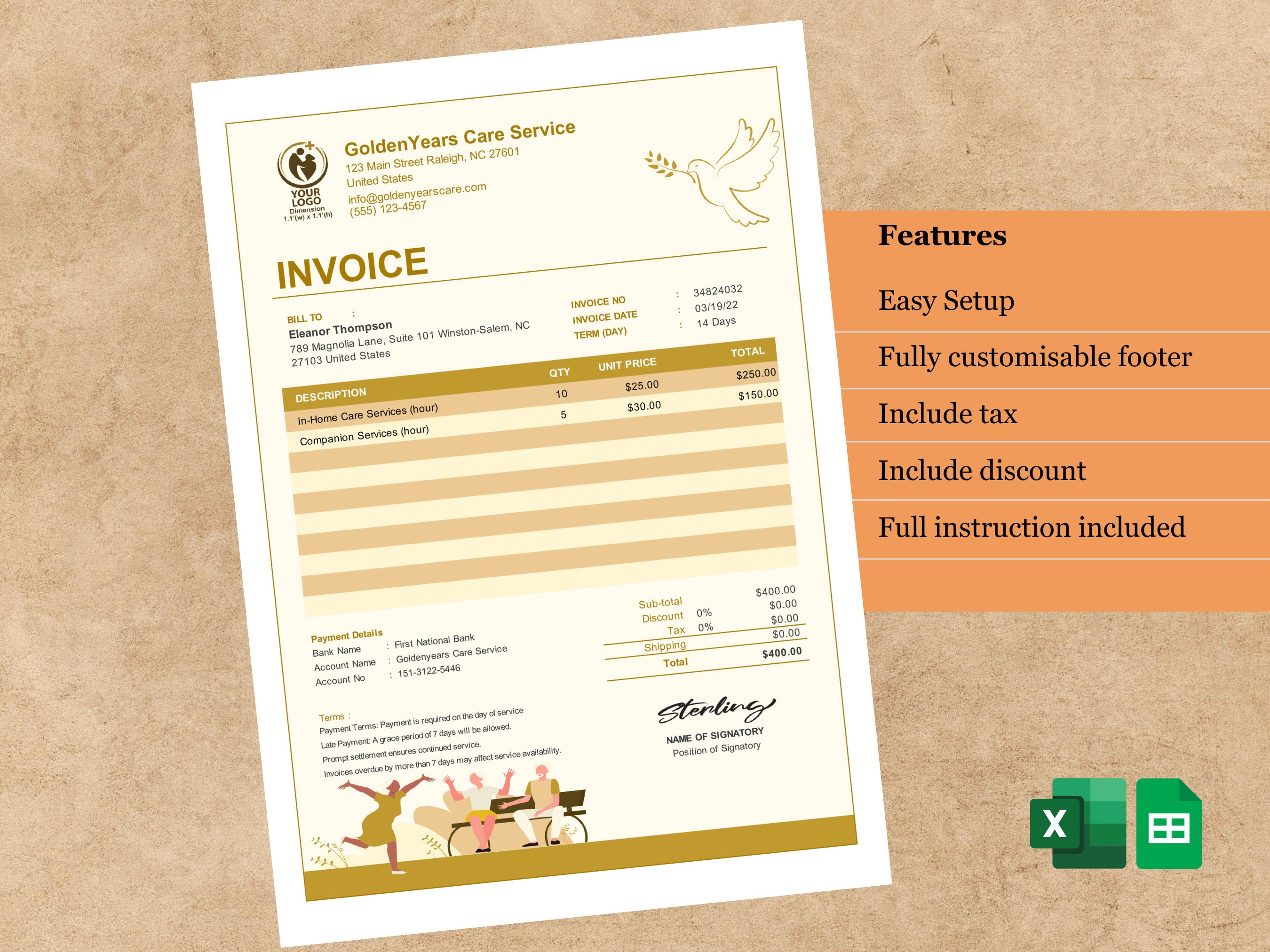 Elderly Care Invoice Template: Customizable Excel & Google Sheets ...