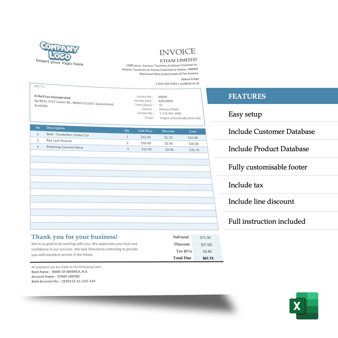 Simple Sales Invoice for Home and Small Office Invoice With Item ...