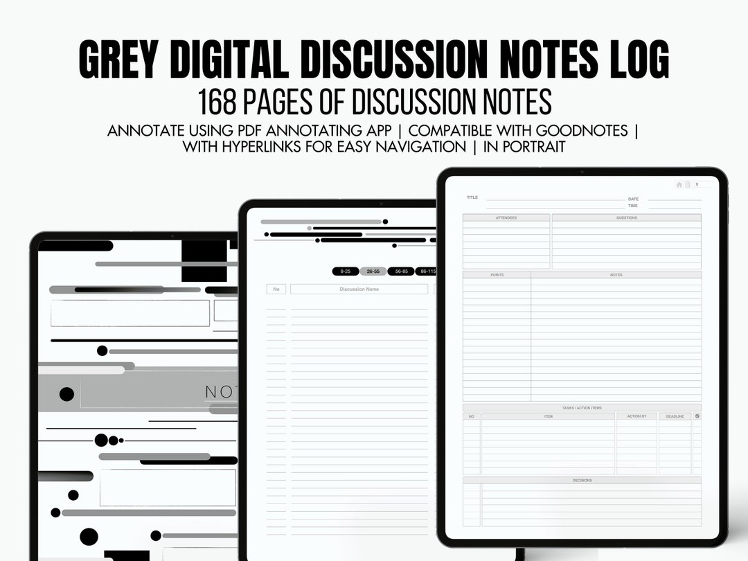 Minimalist Discussion Note Template for Tablet, Instant Digital ...