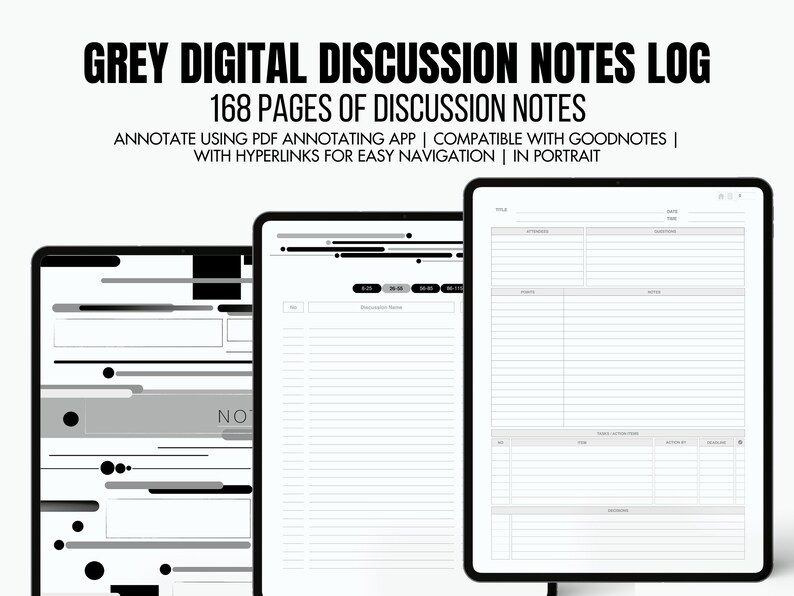 Minimalist Discussion Note Template for Tablet, Instant Digital ...