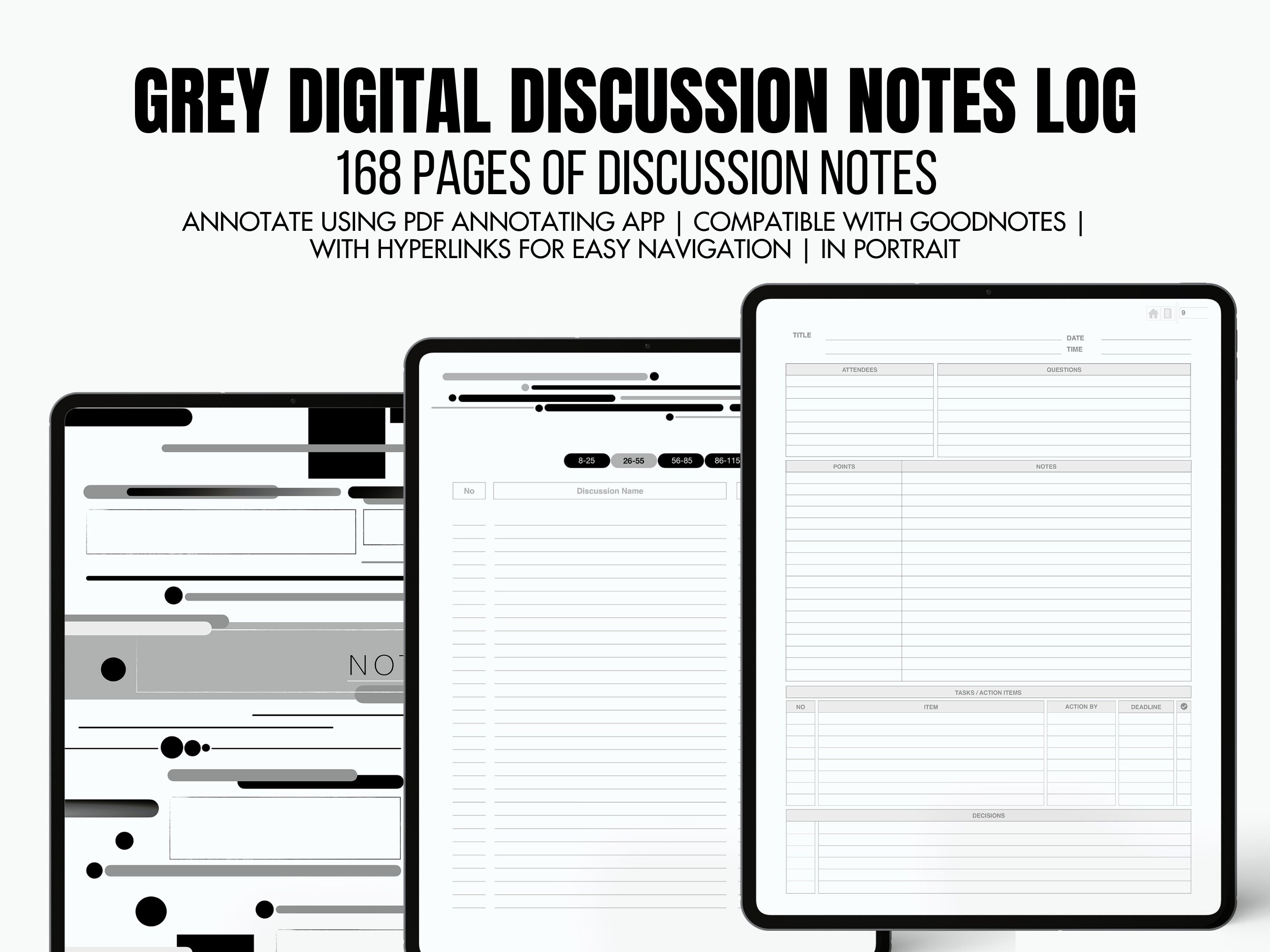 Minimalist Discussion Note Template for Tablet, Instant Digital ...