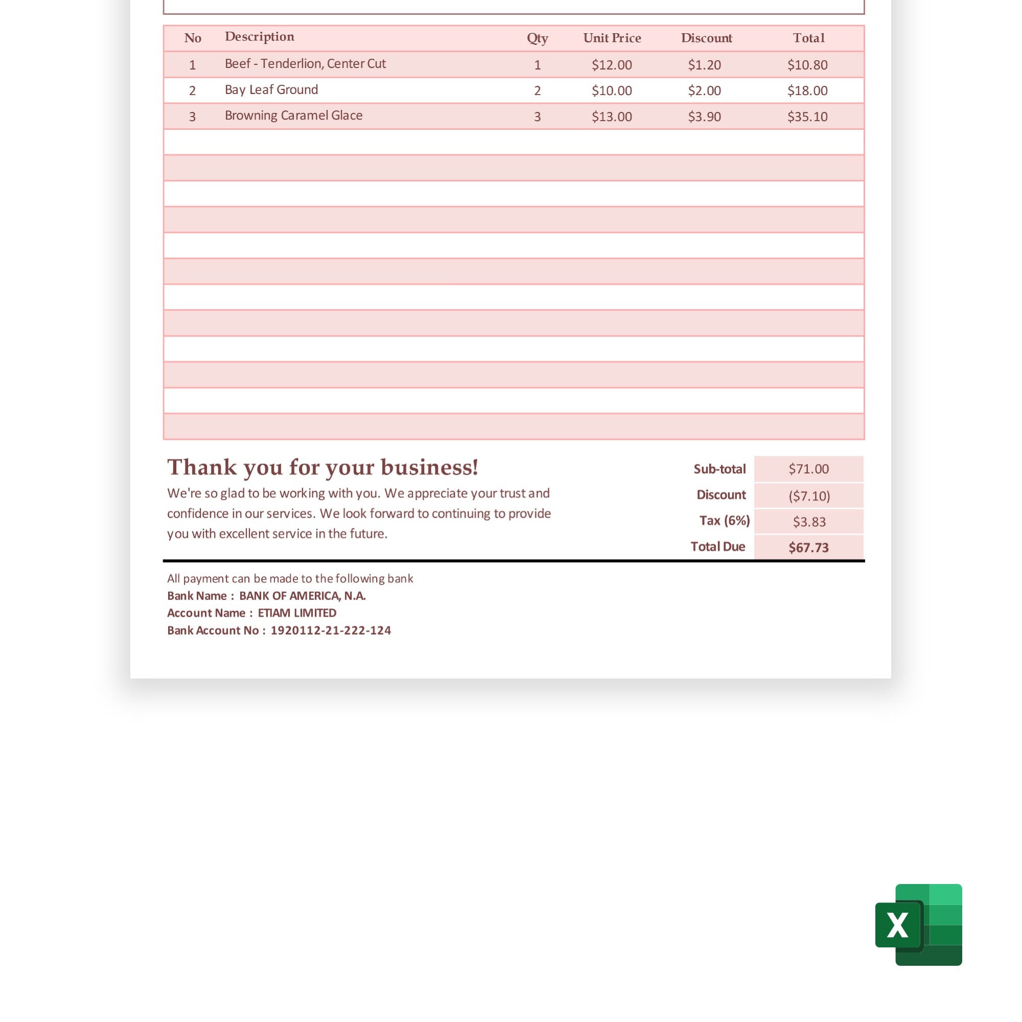 Simple Sales Invoice for Home and Small Office Invoice With Discounts ...