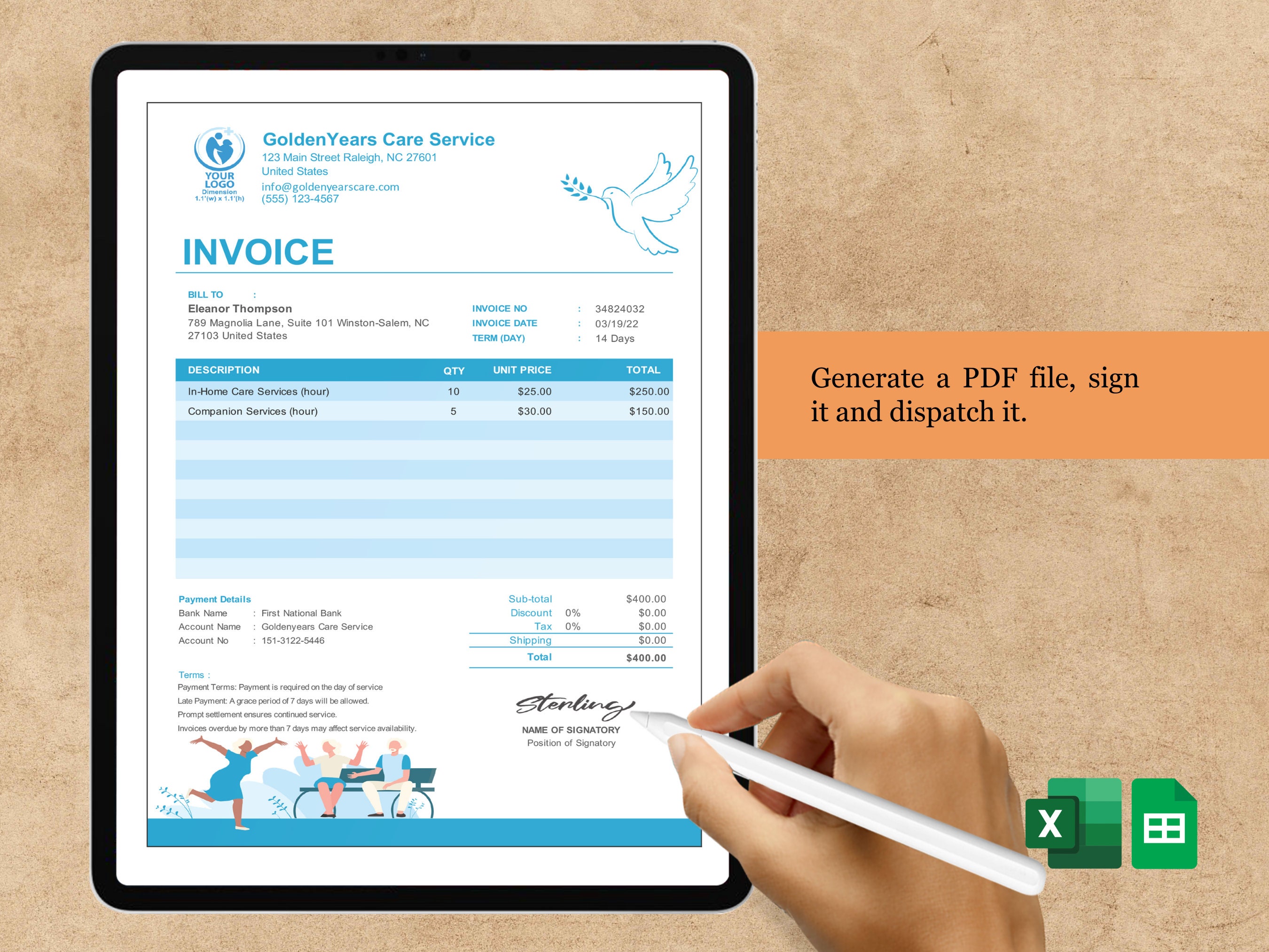 Elderly Care Invoice Template: Customizable Excel & Google Sheets ...