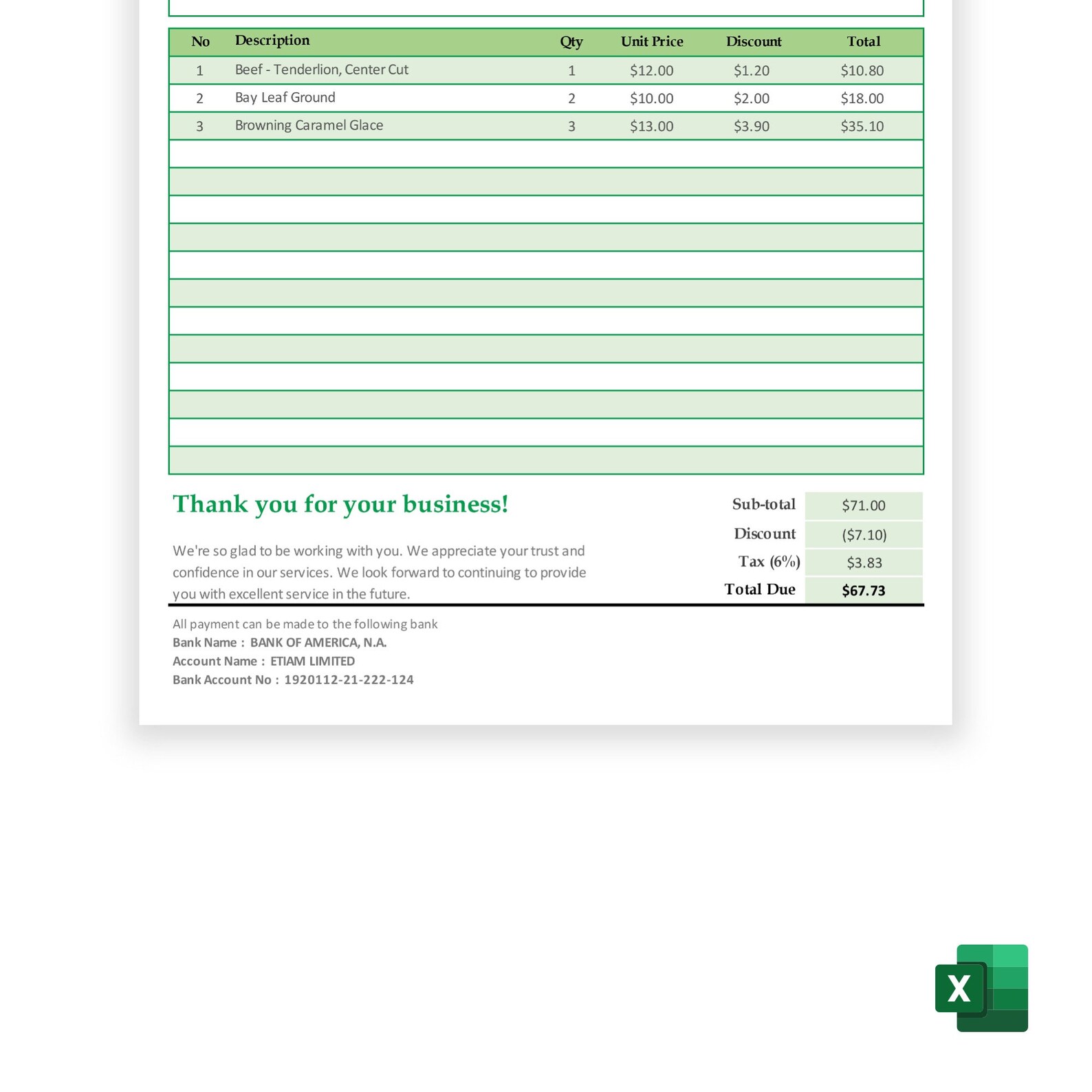 Simple Sales Invoice Template: Customizable Excel Spreadsheet (digital ...