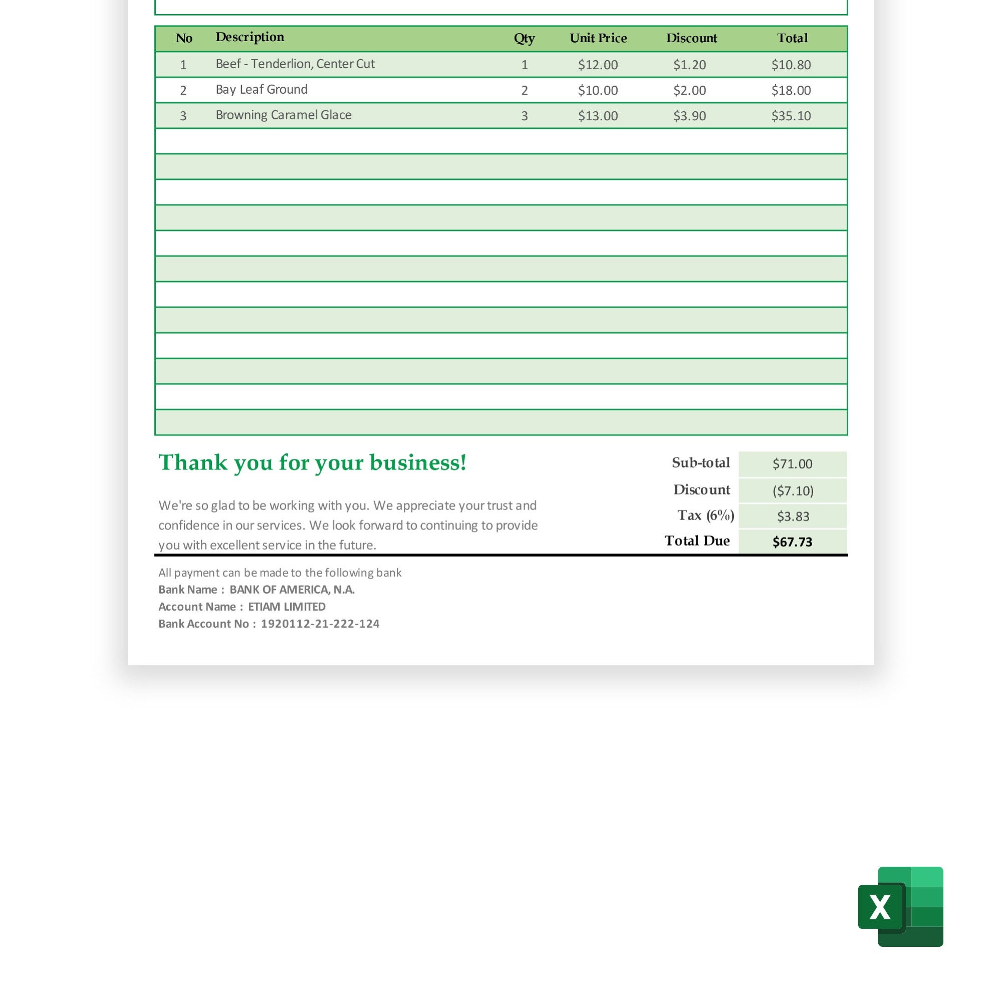 Simple Sales Invoice Template: Customizable Excel Spreadsheet (digital ...