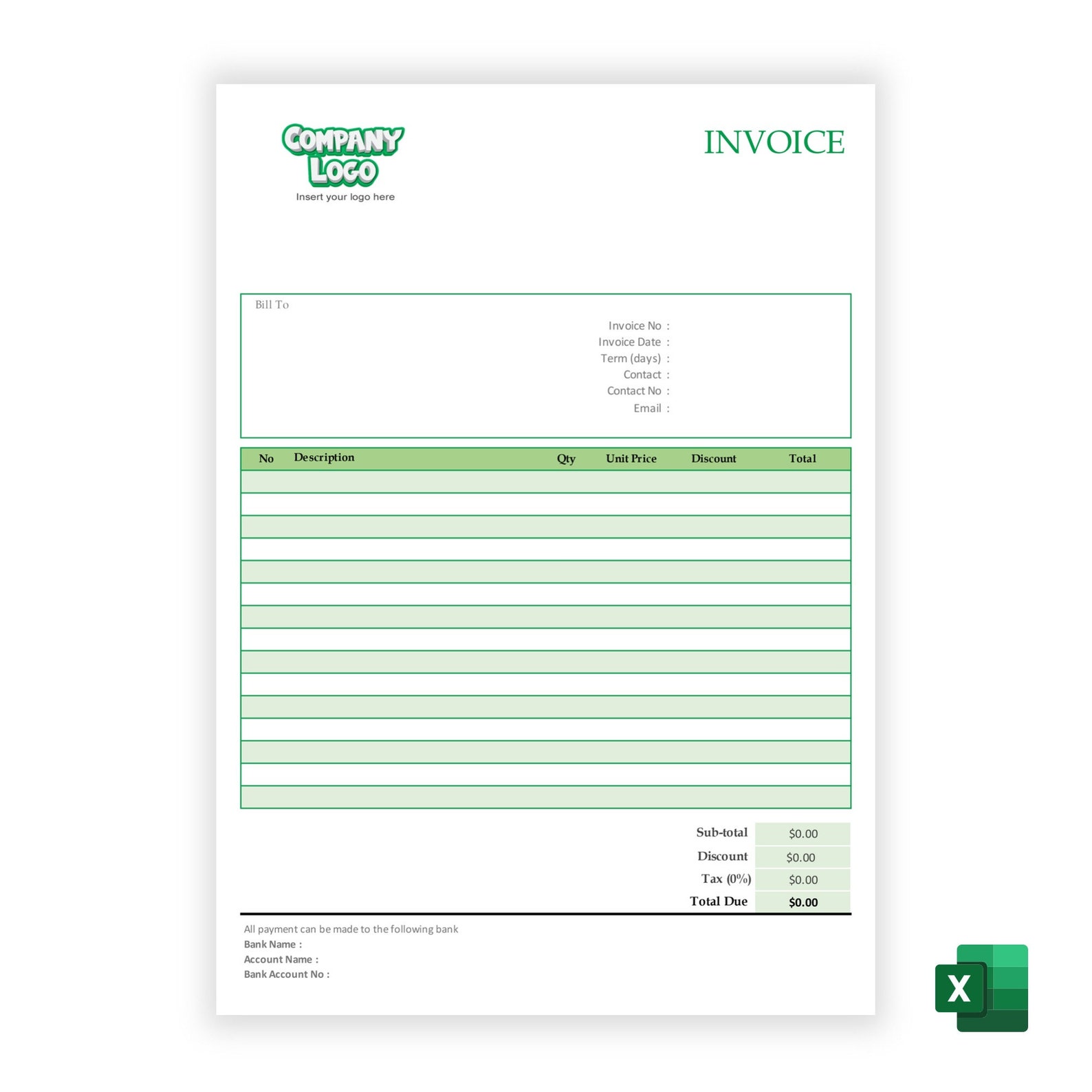 Simple Sales Invoice Template: Customizable Excel Spreadsheet (digital ...