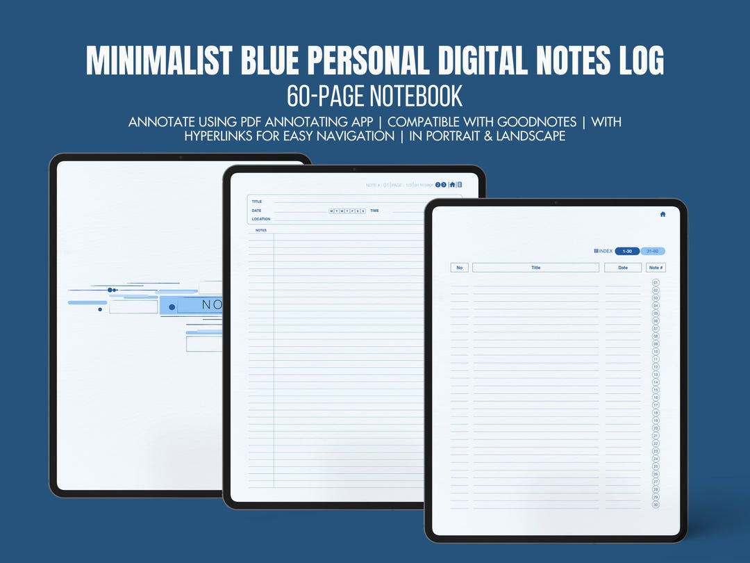 Minimalist Blue Digital Notes Template | Printable Meeting Notes PDF ...