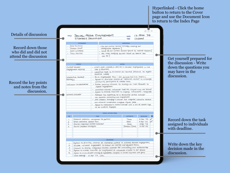 Minimalist Discussion Note Template for Tablet, Instant Digital ...