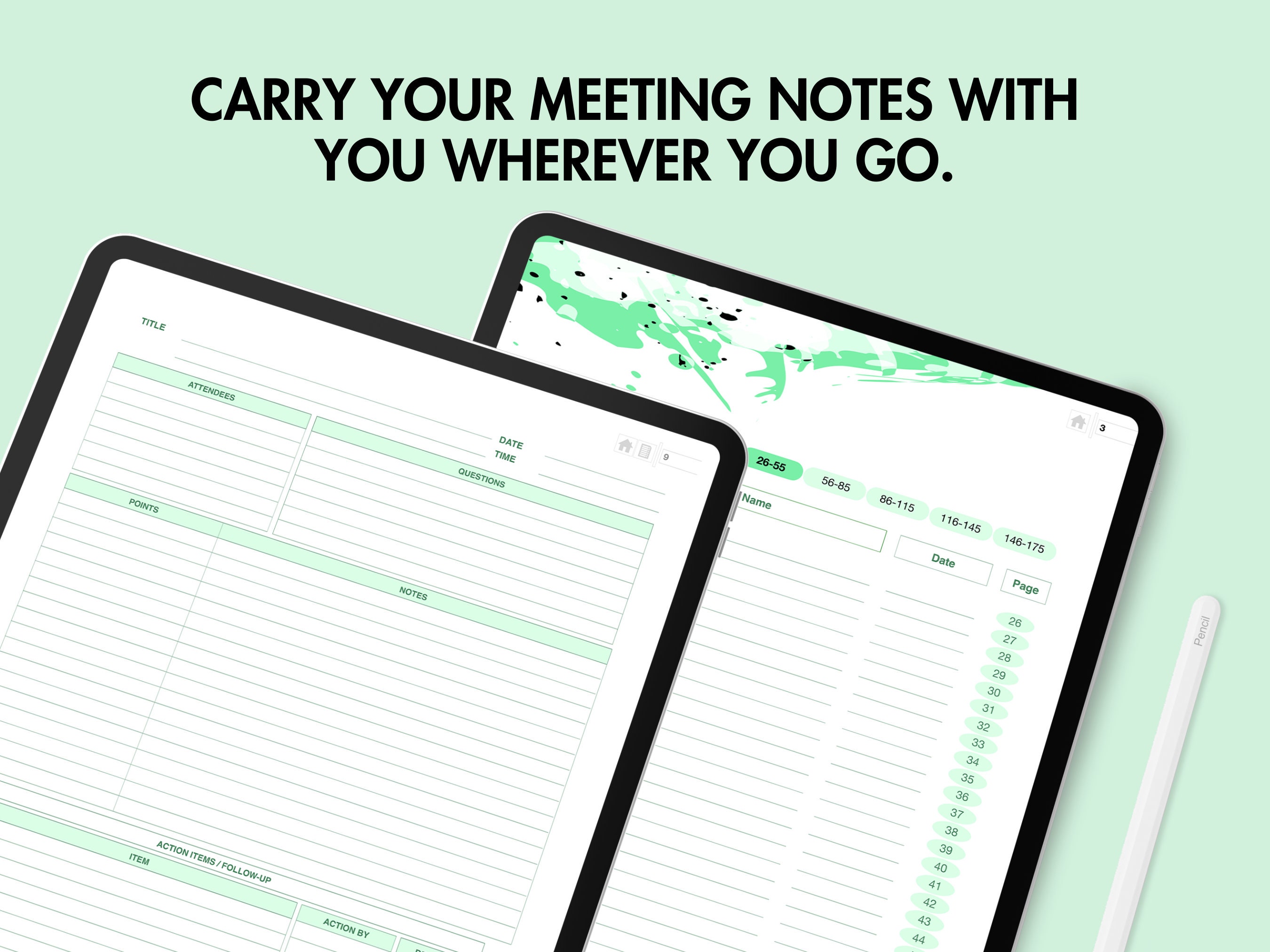 Instant Digital Download Green Reusable Meeting Notes Template, Simple ...