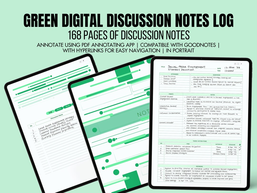 Minimalist Discussion Note Template for Tablet, Instant Digital ...