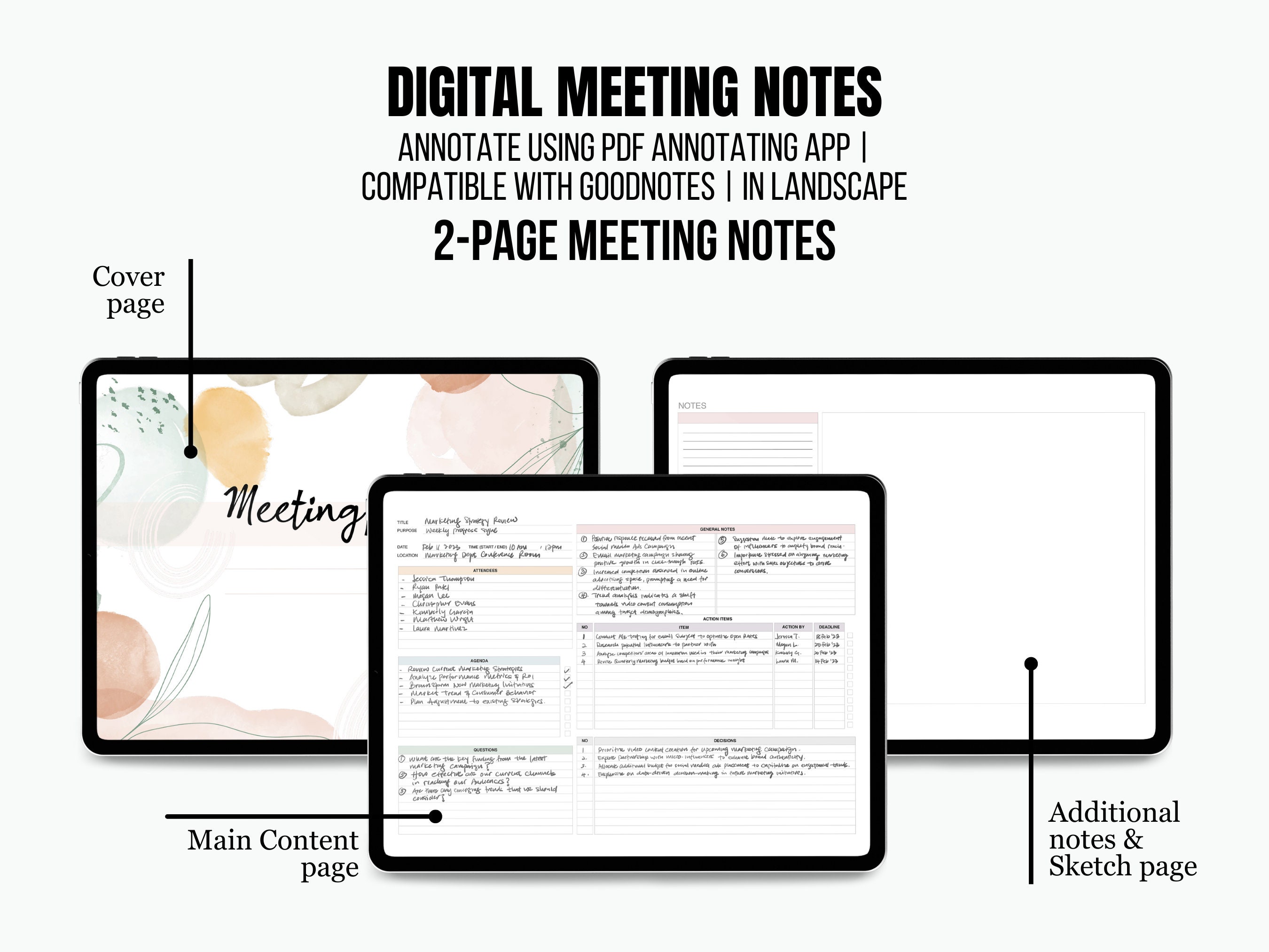 Reusable Earth-themed Digital Meeting Notes Template, Instant Download ...
