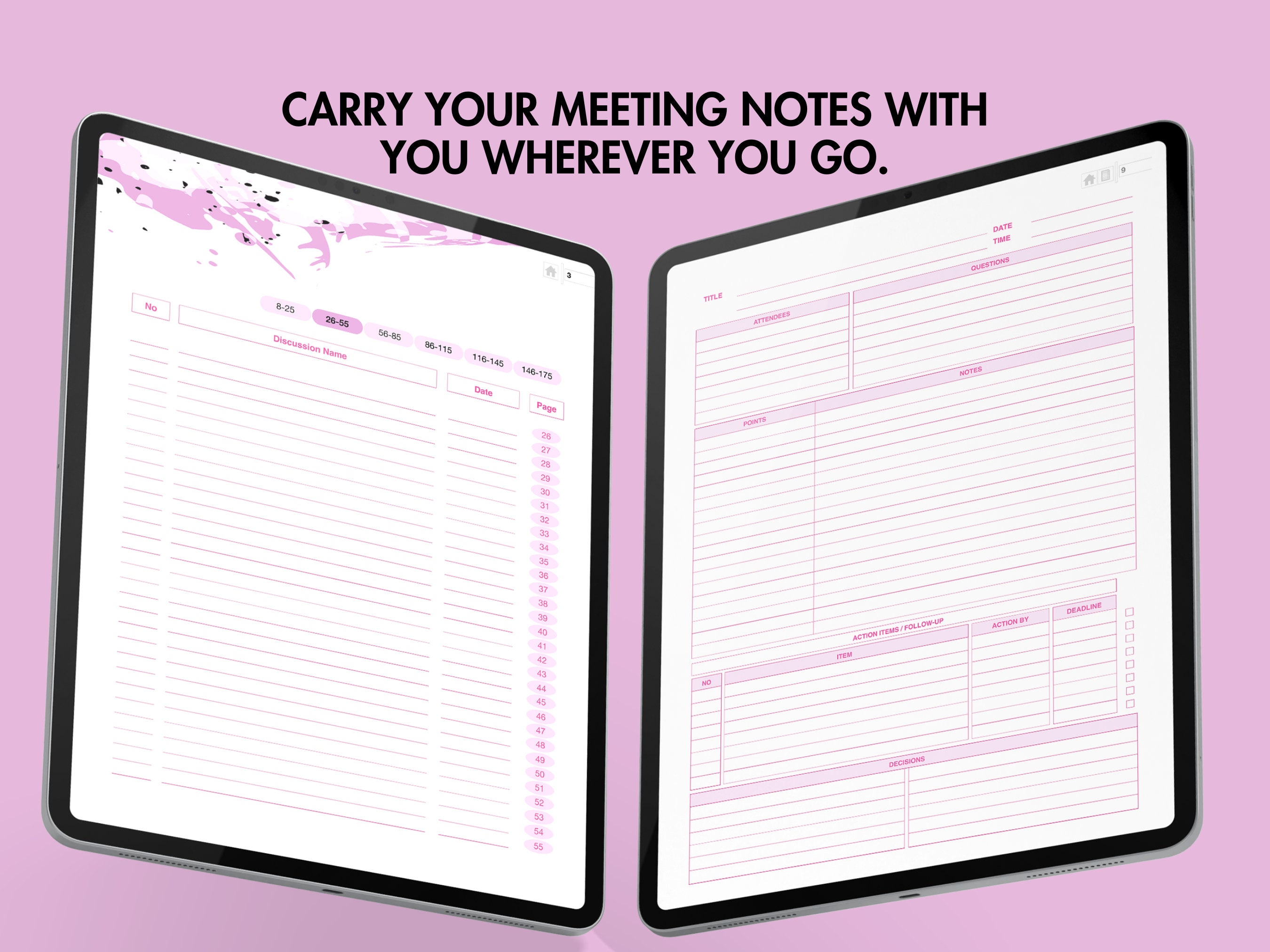 Instant Digital Download Pink Reusable Meeting Notes Template, Simple ...