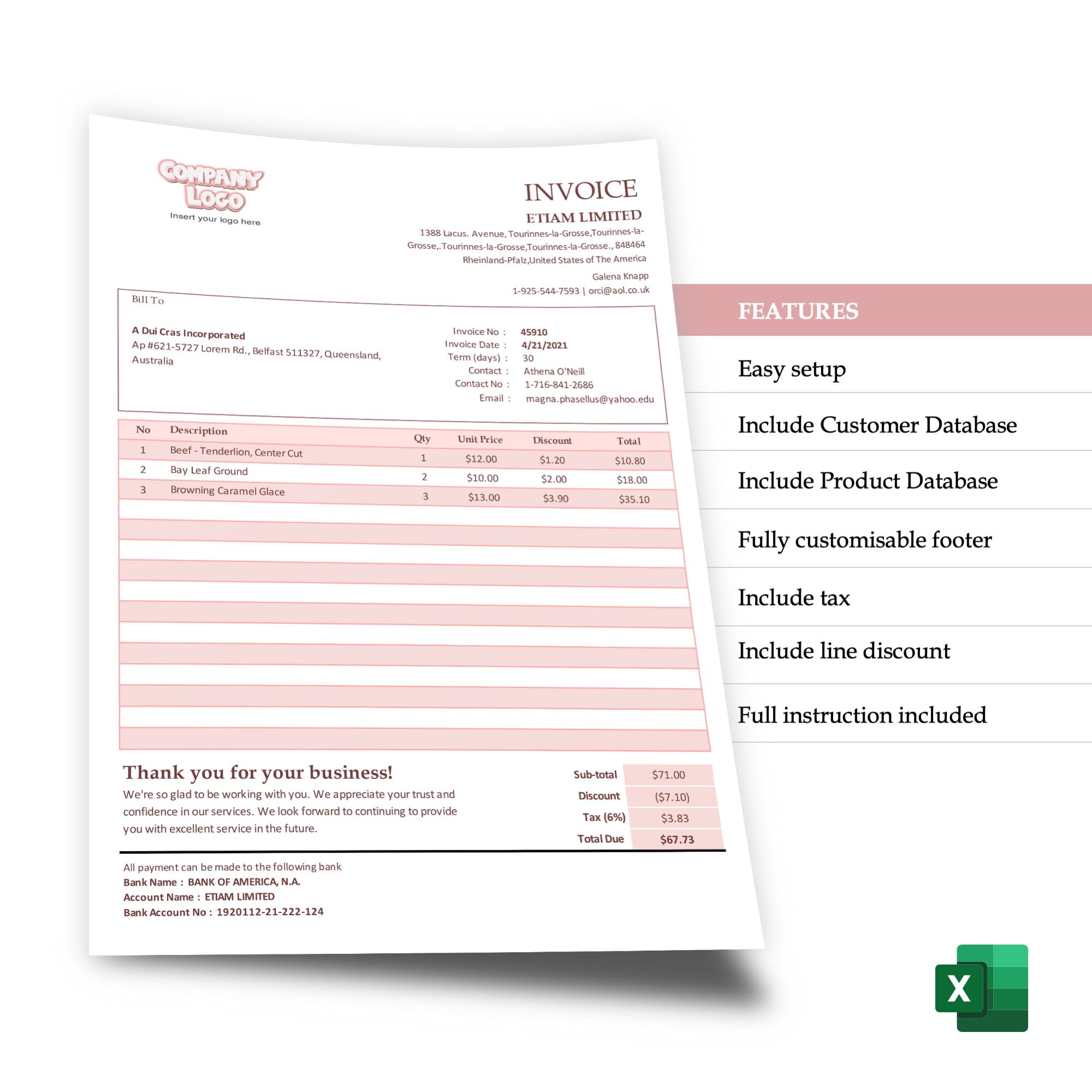 Simple Sales Invoice for Home and Small Office Invoice With Discounts ...
