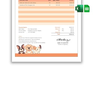 Pet Sitter Invoice Template: Excel & Google Sheets, Printable - Etsy