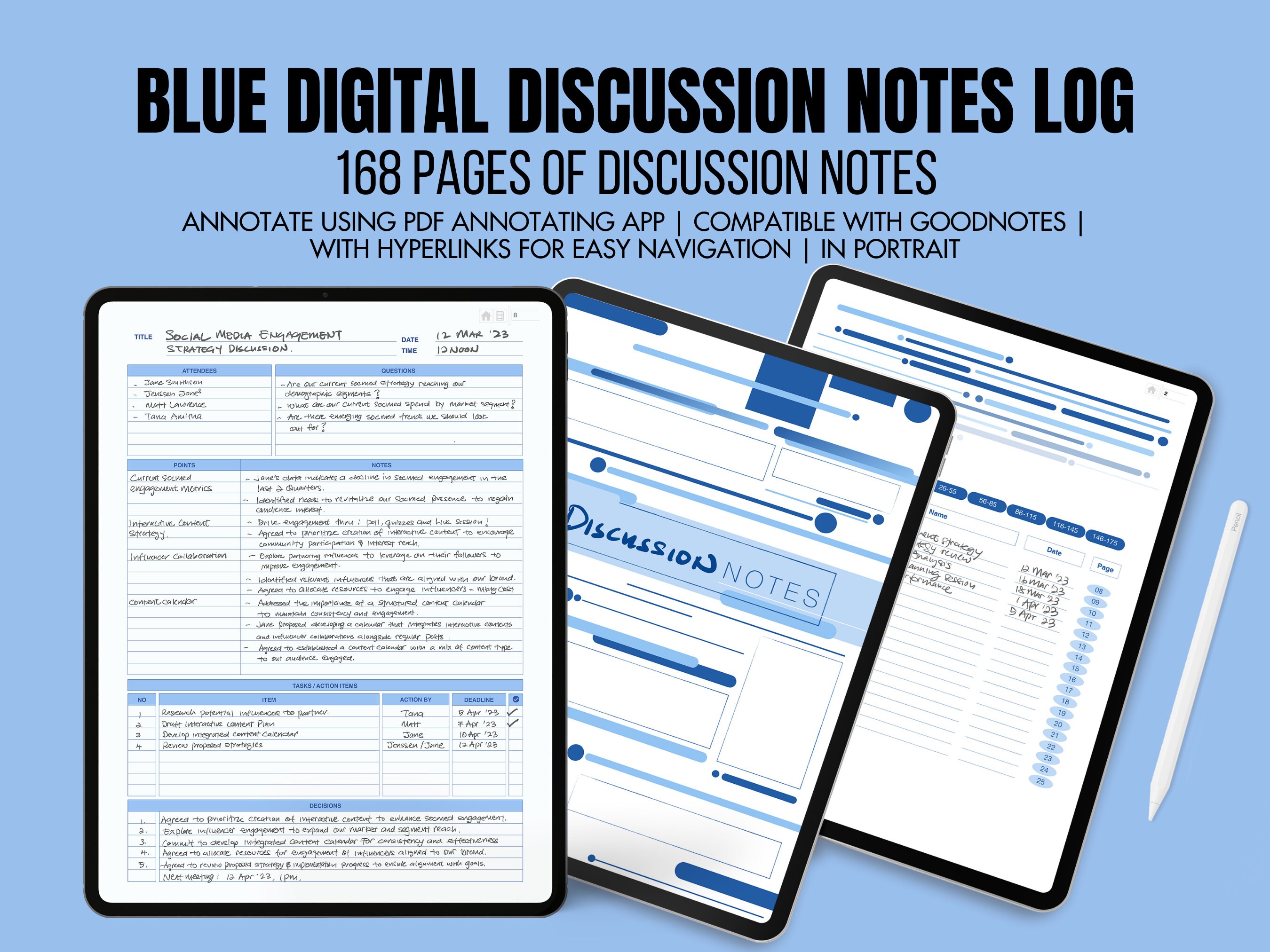 Minimalist Discussion Note Template for Tablet, Instant Digital ...