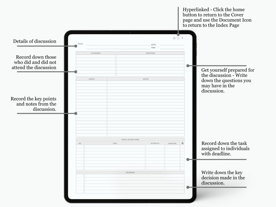 Minimalist Discussion Note Template for Tablet, Instant Digital ...