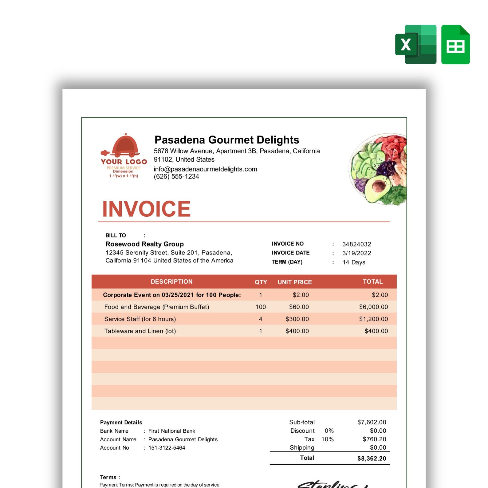 Simple Sales Invoice Template | Excel and Google Sheet Invoice ...