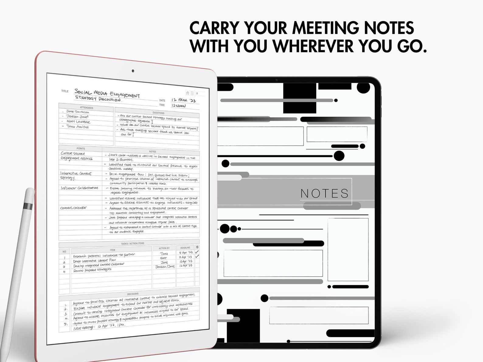 Minimalist Discussion Note Template for Tablet, Instant Digital ...