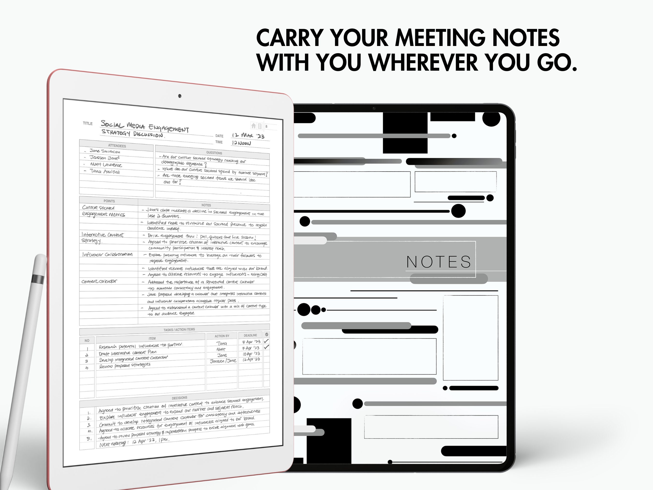 Minimalist Discussion Note Template for Tablet, Instant Digital ...