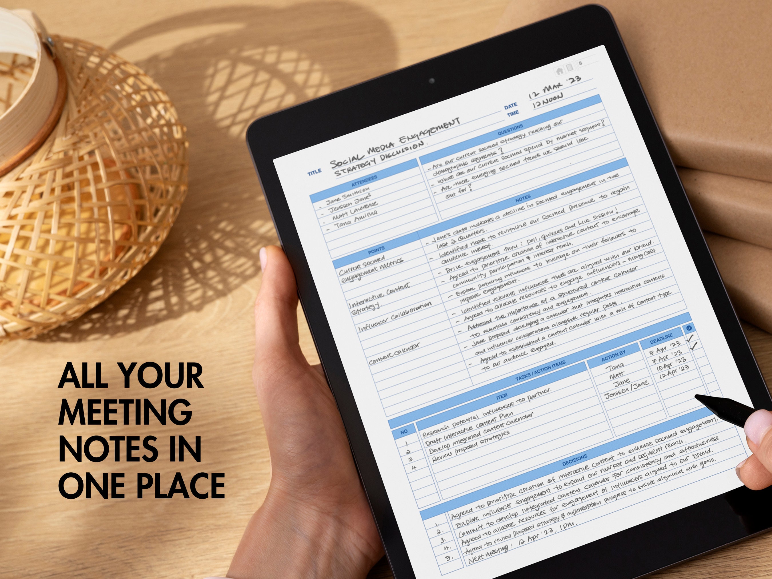 Minimalist Discussion Note Template for Tablet, Instant Digital ...