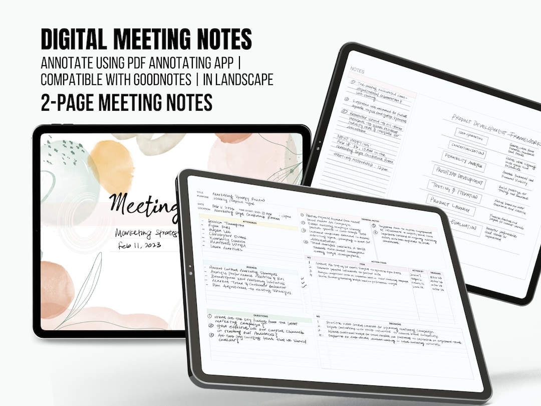 Plantilla de notas digitales para reuniones reutilizables con temática ...