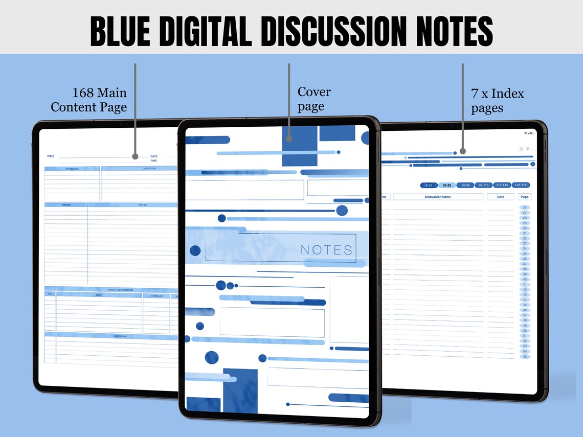 Blue Digital Discussion Notes Template: Reusable Meeting Log (printable ...
