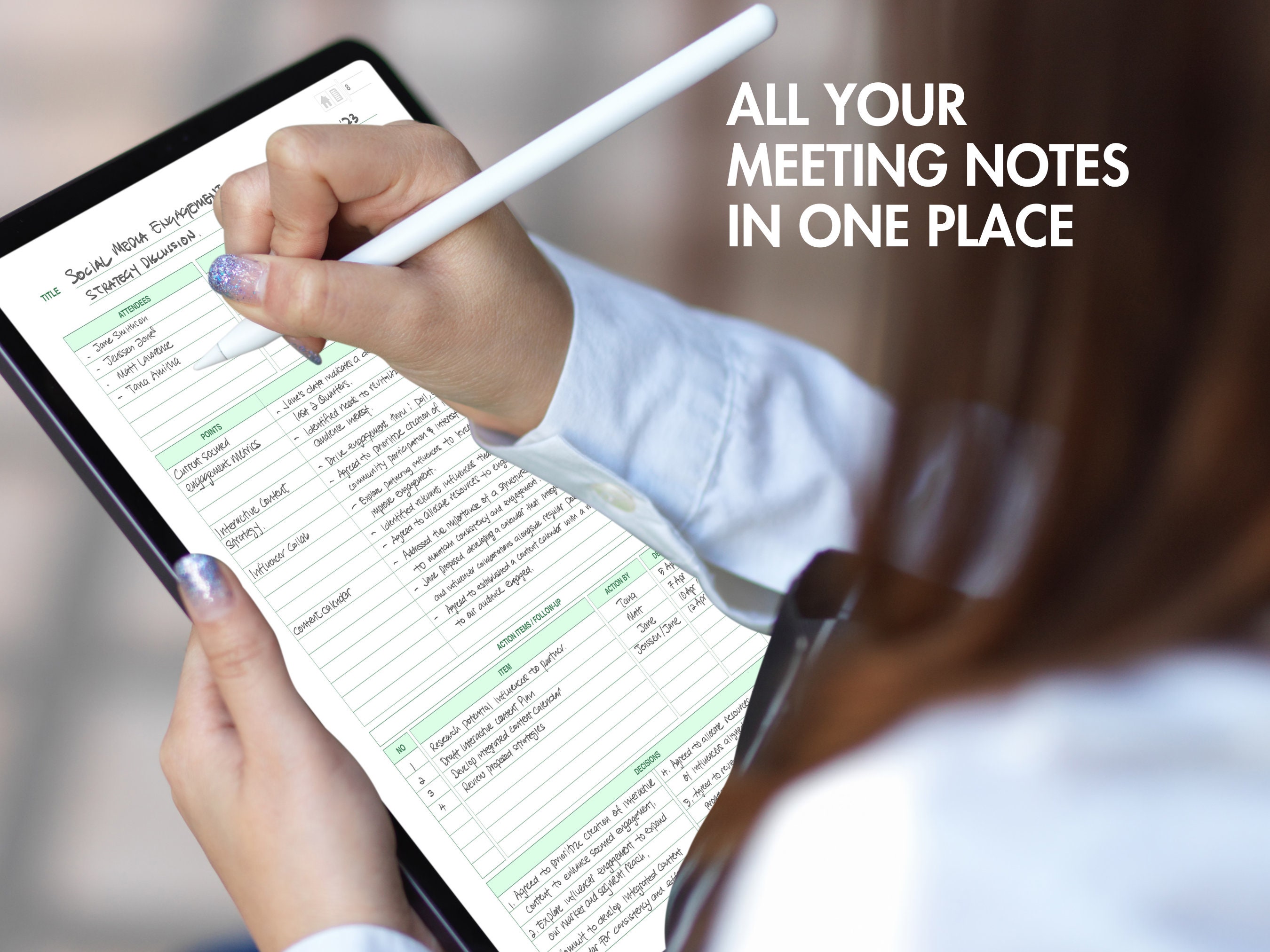Instant Digital Download Green Reusable Meeting Notes Template, Simple ...