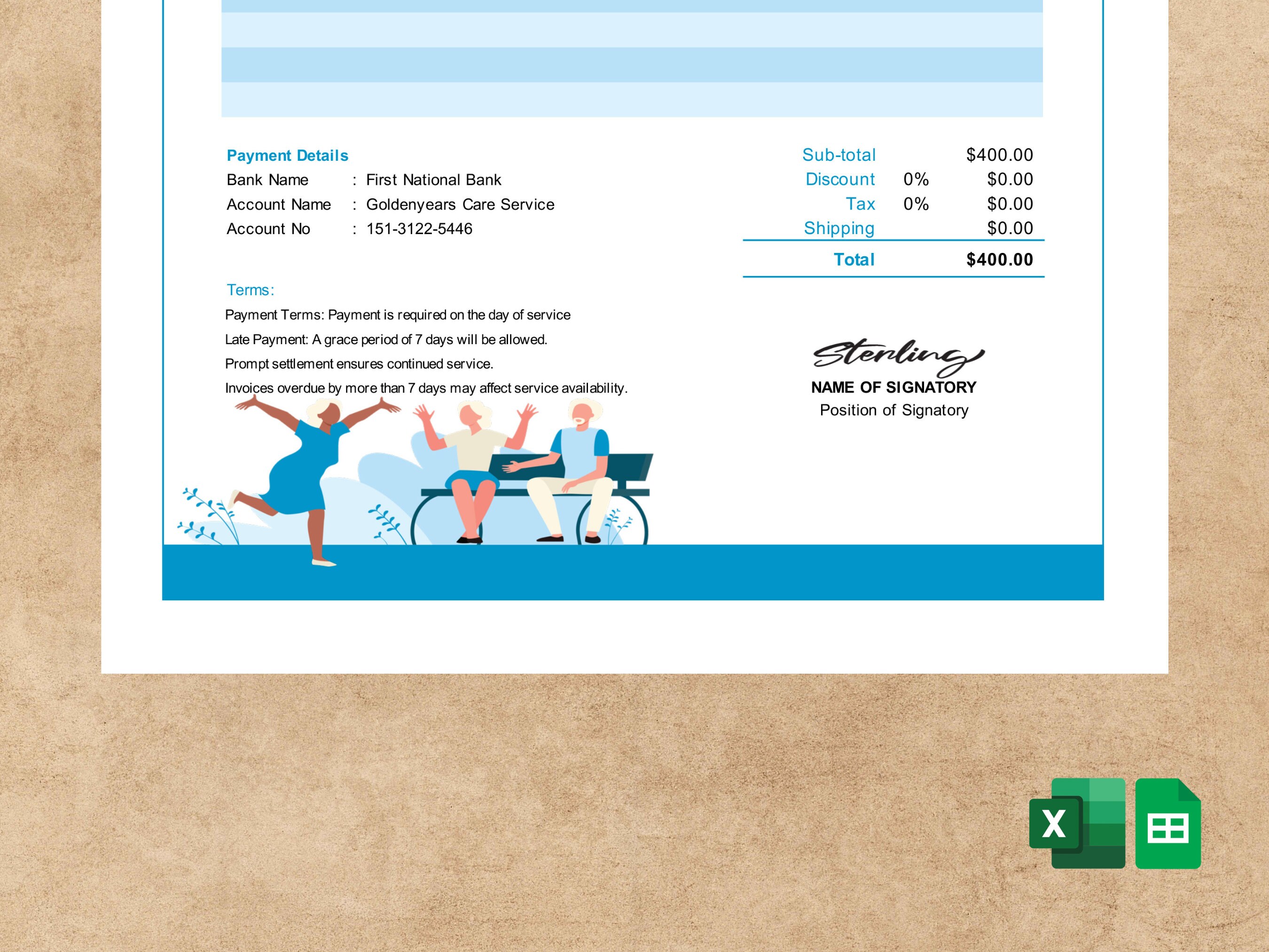 Elderly Care Invoice Template: Customizable Excel & Google Sheets ...