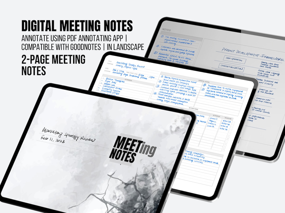 Reusable Grey-themed Meeting Notes Template, Instant Download Digital ...