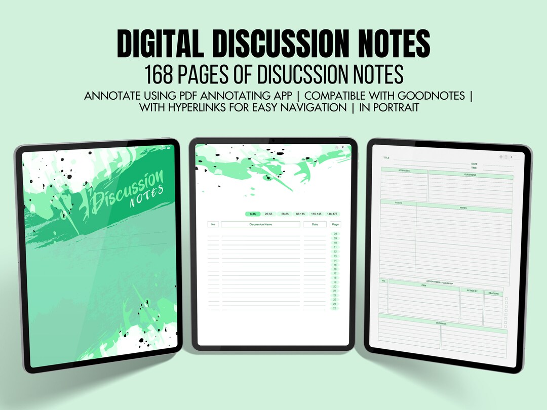 Instant Digital Download Green Reusable Meeting Notes Template, Simple ...