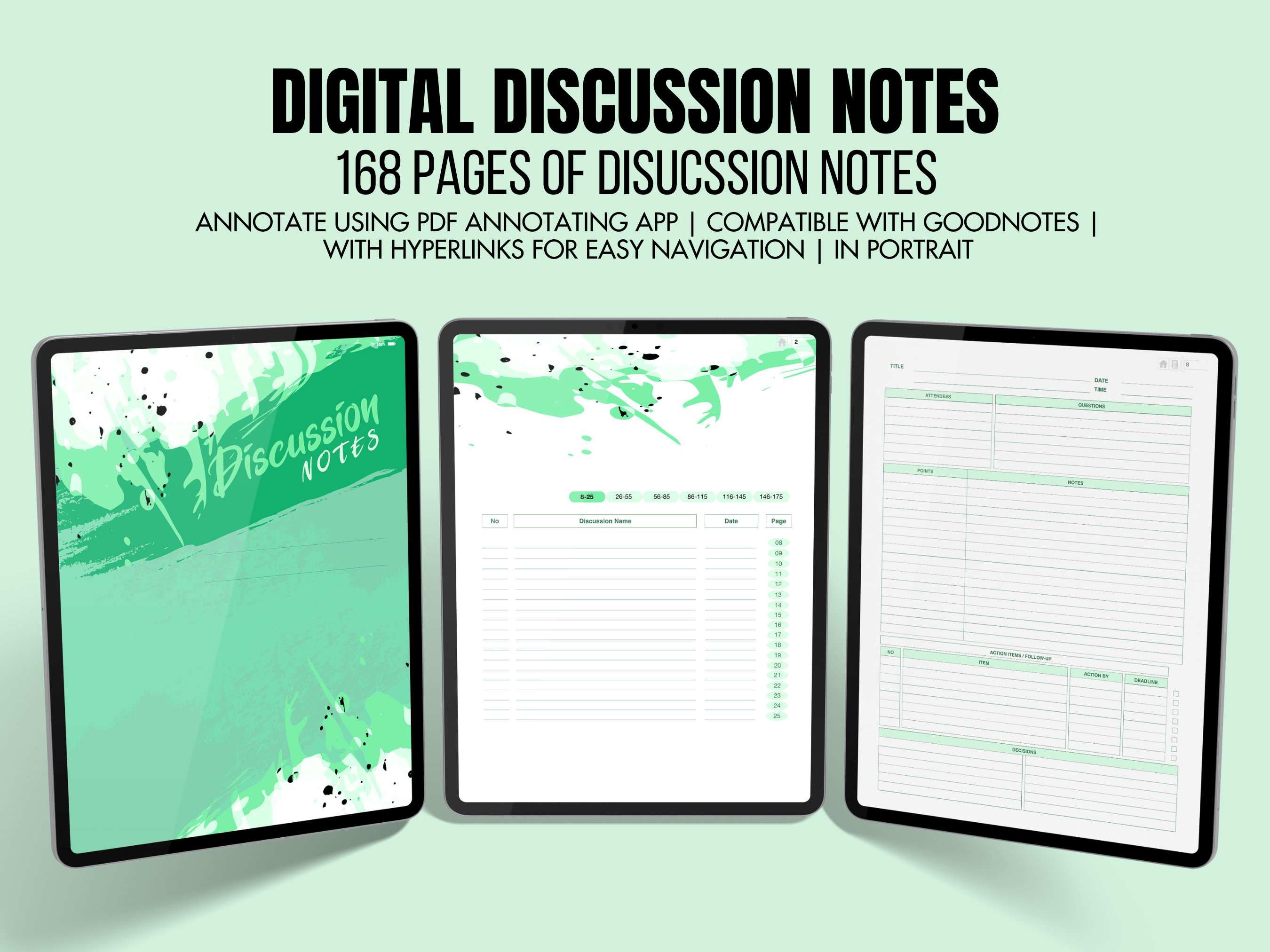 Instant Digital Download Green Reusable Meeting Notes Template, Simple ...