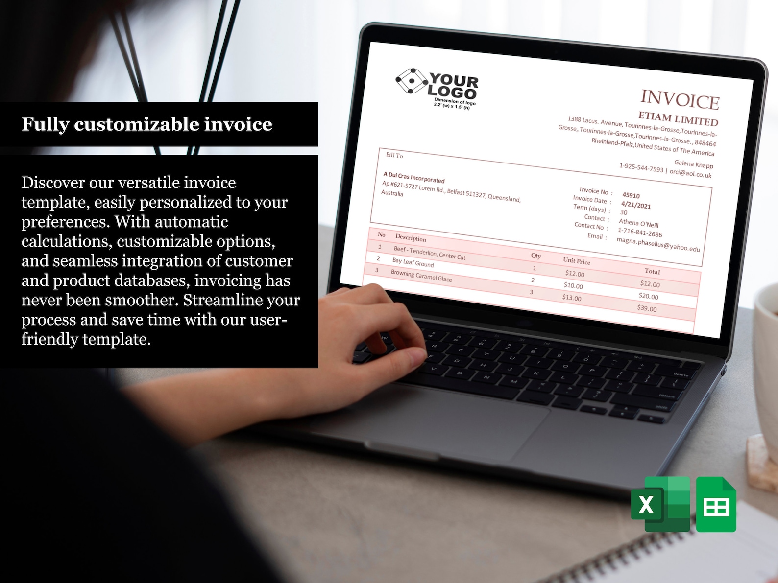 Simple Sales Invoice Template, Invoice Template for Excel and Google ...