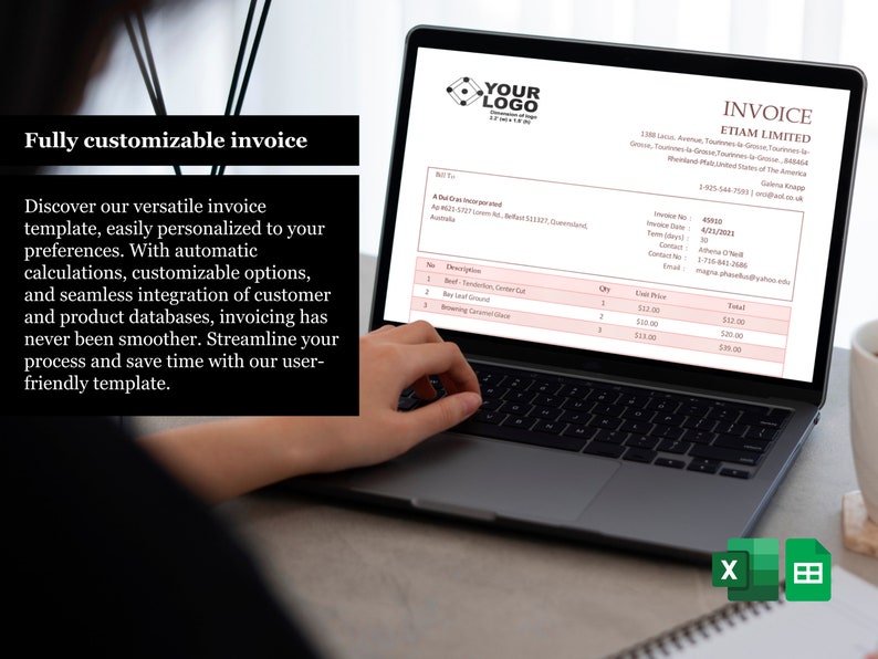 Simple Sales Invoice Template, Invoice Template for Excel and Google ...