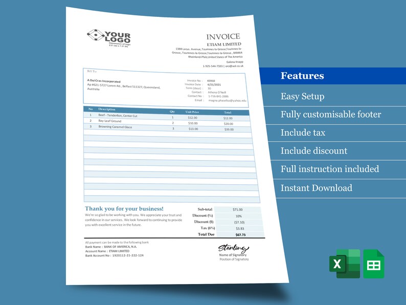 Easy to Use Sales Invoice Template, Invoice Template With Customer and ...