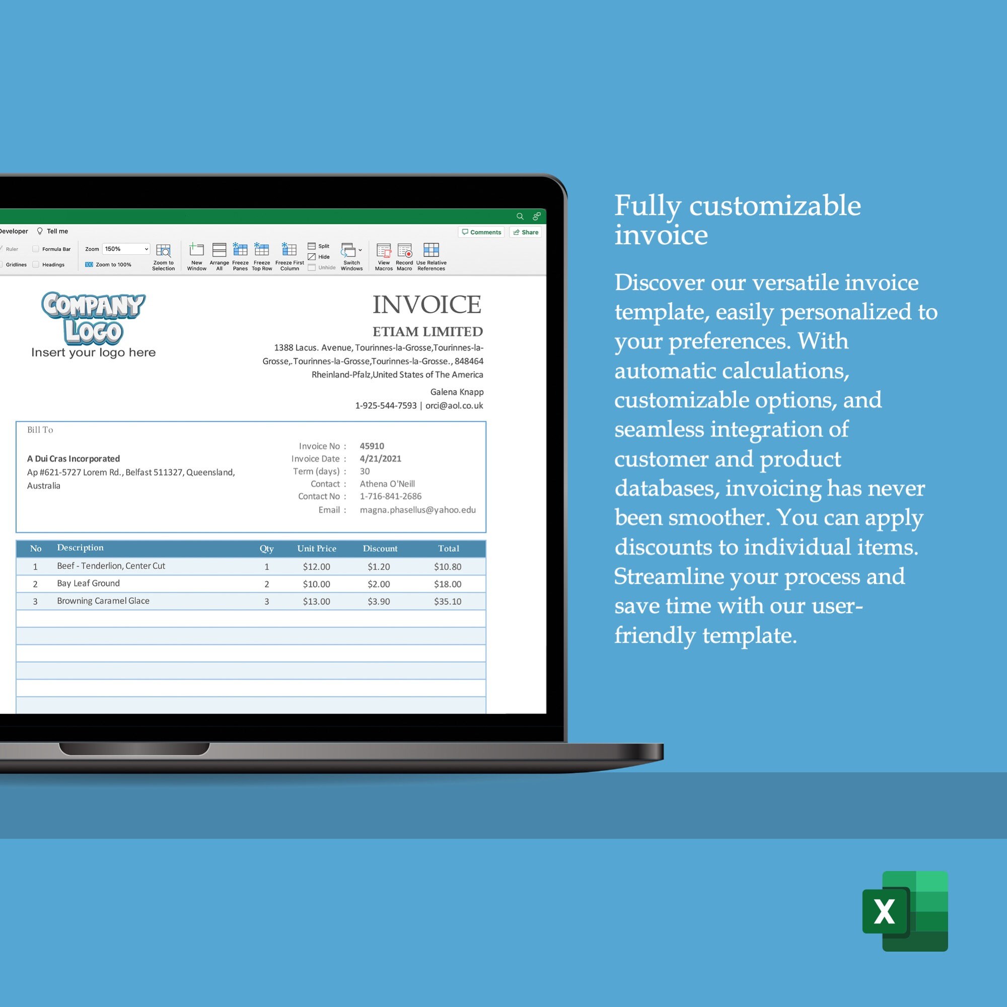 Simple Sales Invoice for Home and Small Office Invoice With Item ...