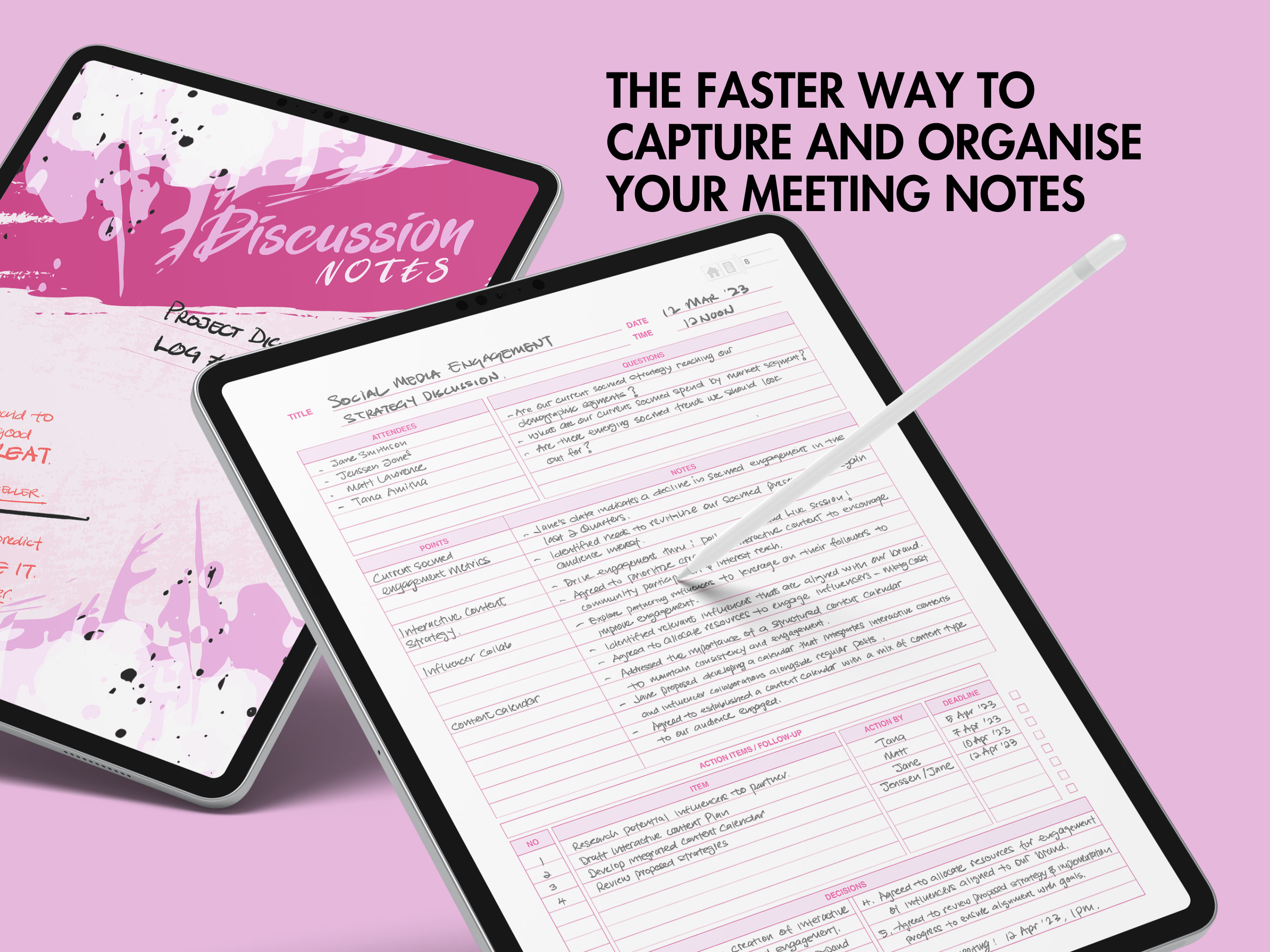 Instant Digital Download Pink Reusable Meeting Notes Template, Simple ...