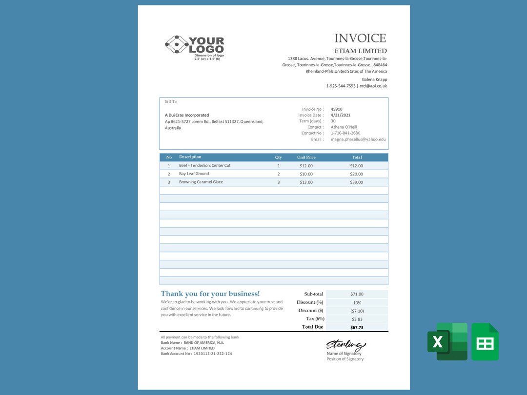 Easy to Use Sales Invoice Template, Invoice Template With Customer and ...