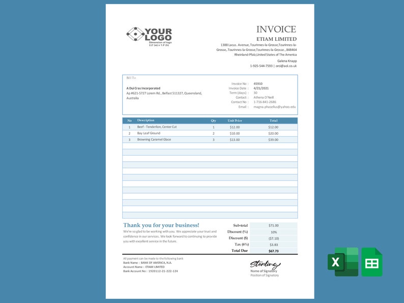 Easy to Use Sales Invoice Template, Invoice Template With Customer and ...