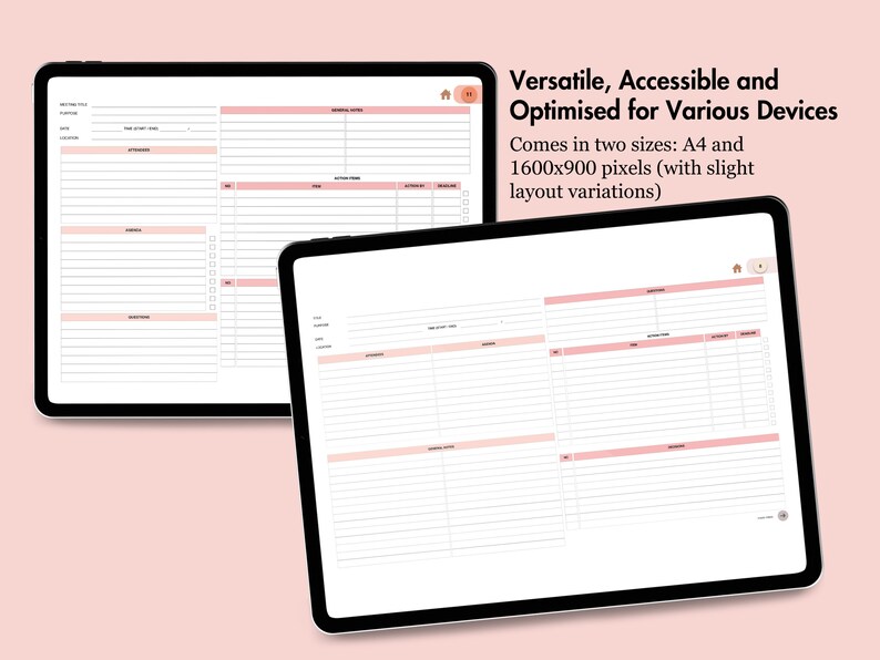 Peach-themed Landscape Instant Download Digital Meeting Notes Template ...