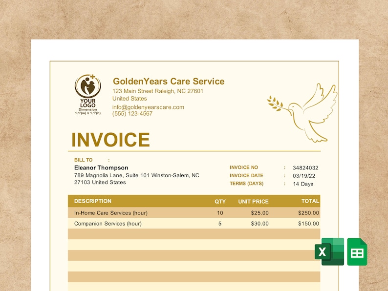 Elderly Care Invoice Template: Customizable Excel & Google Sheets ...