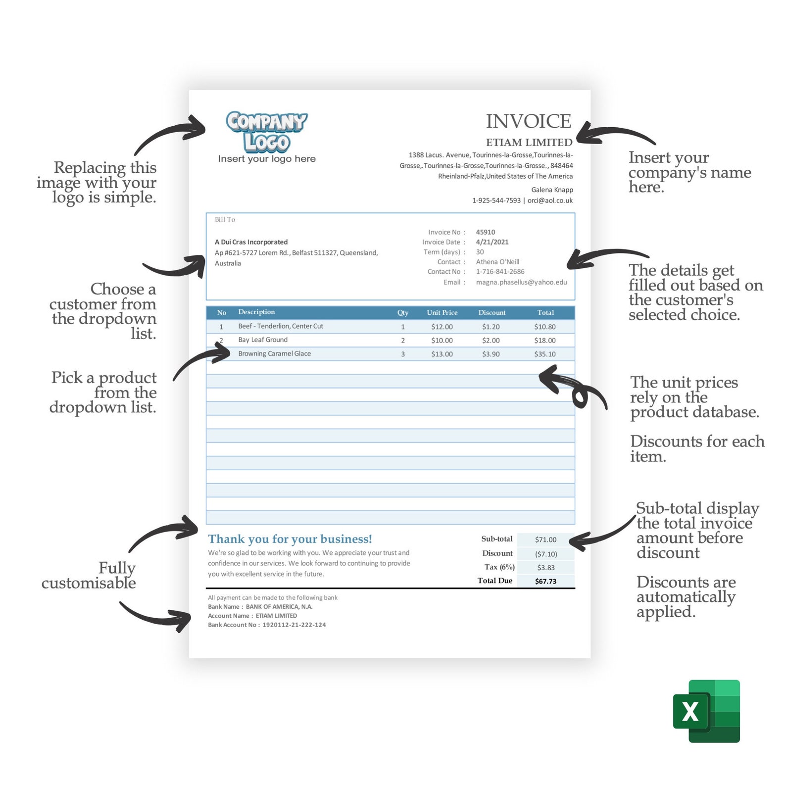 Simple Sales Invoice for Home and Small Office Invoice With Item ...