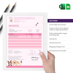 Pet Sitter Invoice Template: Excel & Google Sheets, Printable - Etsy