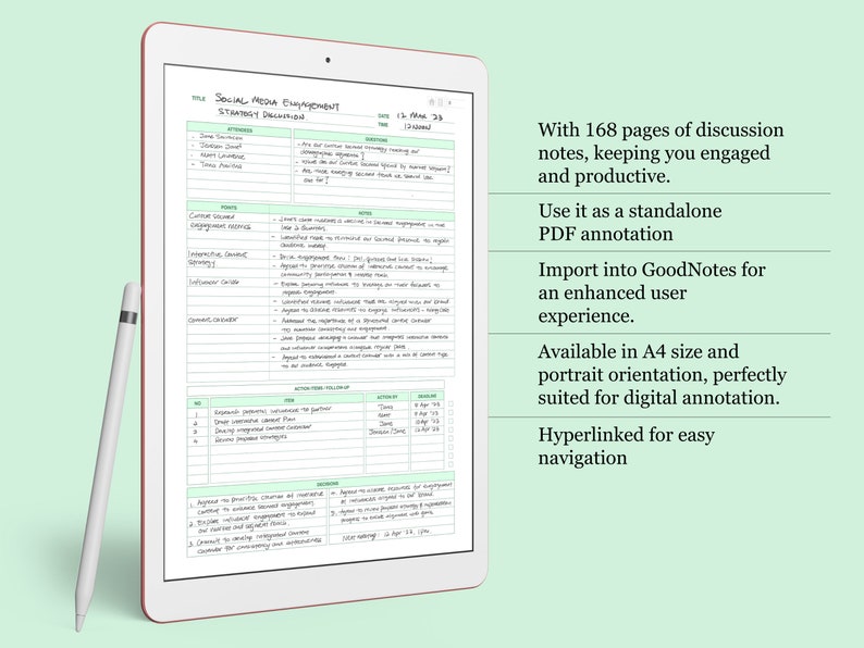 Instant Digital Download Green Reusable Meeting Notes Template, Simple ...