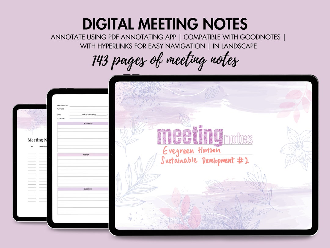 Lavender-themed Landscape Instant Download Digital Meeting Notes ...