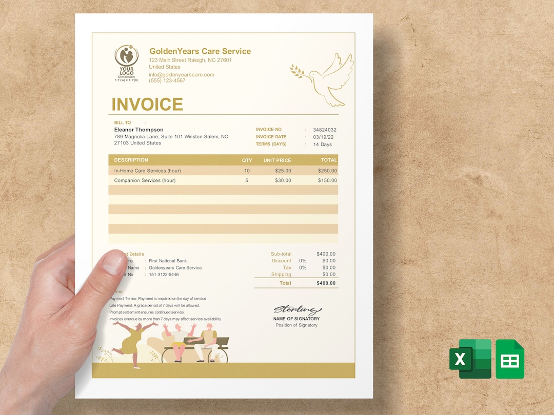 Elderly Care Invoice Template: Customizable Excel & Google Sheets ...